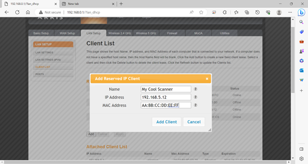 Walk Thru: Reserving an IP on an Arris DG1670 Router. – IT Lessons Learn
